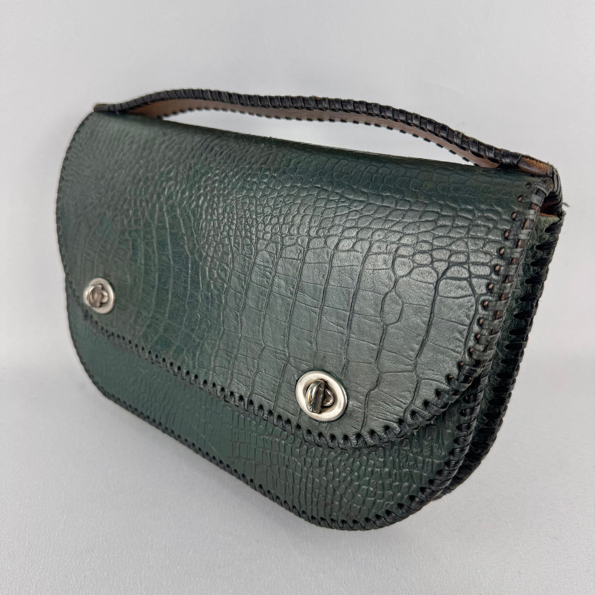Original 1940’s Dark Green Mock Croc Leather Handbag – 1940s Style For You