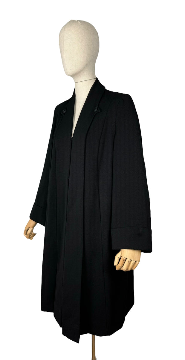 Original 1940's Black Worsted Wool Edge to Edge Coat by Jaypee - Bust ...
