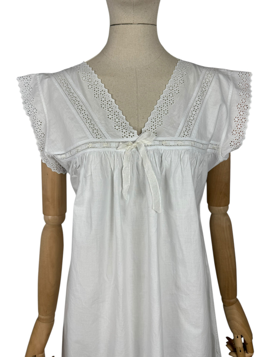 Antique Edwardian Crisp White Cotton Shift with Broderie Anglaise and ...