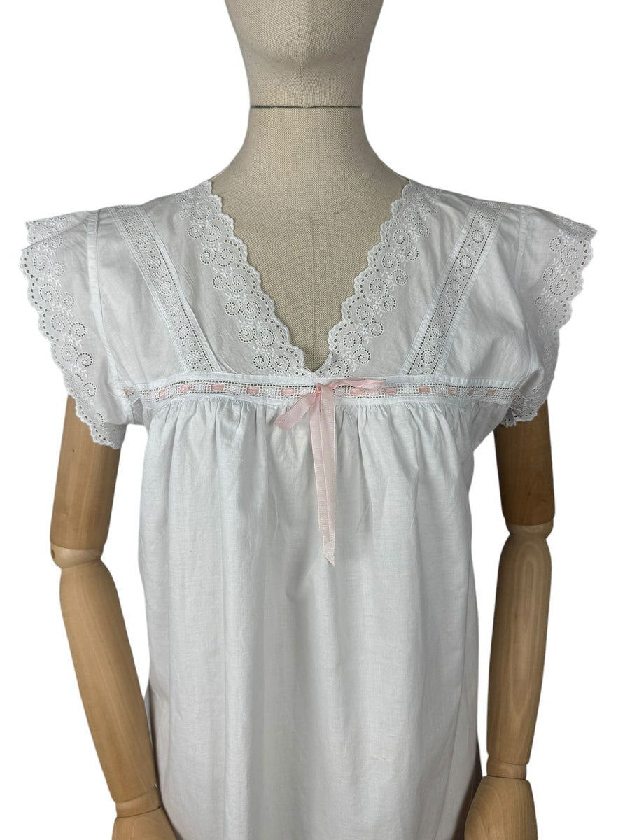 Antique Edwardian Crisp White Cotton Shift with Broderie Anglaise and ...