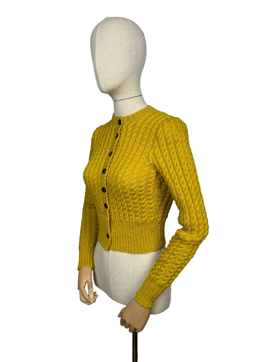 Reproduction 1940's Cable Knit Cardigan with Long Sleeves and Brown Bu ...