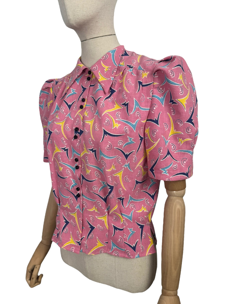 1940's Reproduction Blouse in Pink, Blue, Yellow and White Feed Sack ...