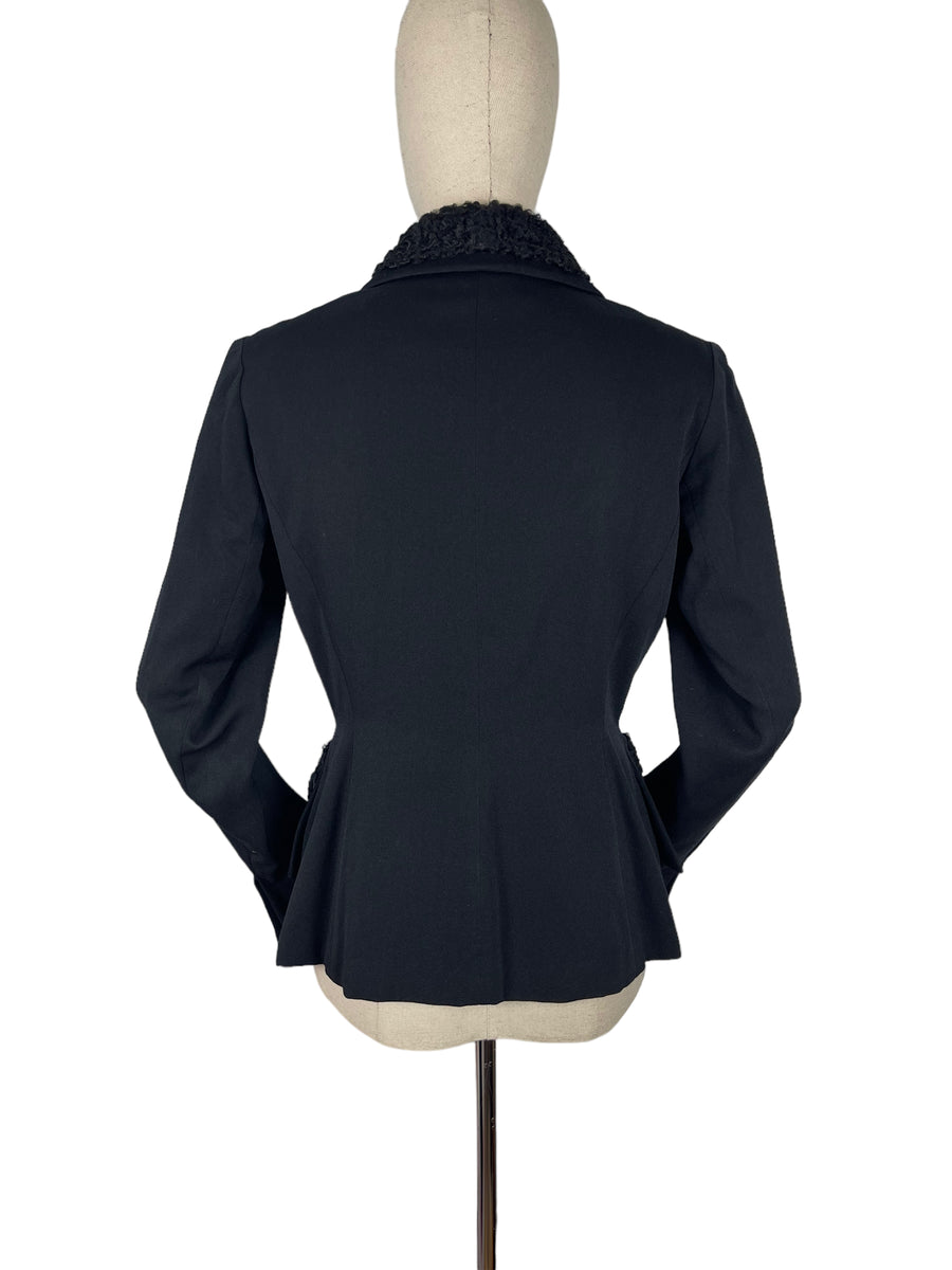 Original 1940's Black Wool Jacket with Real Astrakhan Trim on Collar a ...