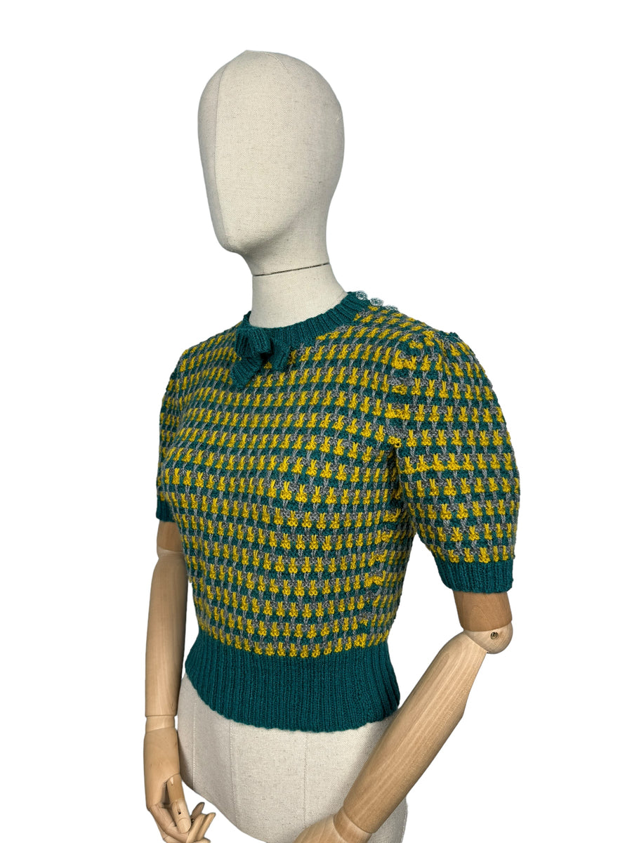 Reproduction 1940's Waffle Stripe Jumper in Teal, Mustard and Graphite ...