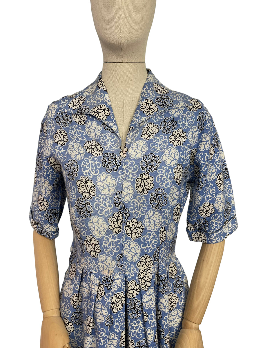 Original 1940's CC41 Heavy Linen Dress in Blue, Black and White - Bust ...