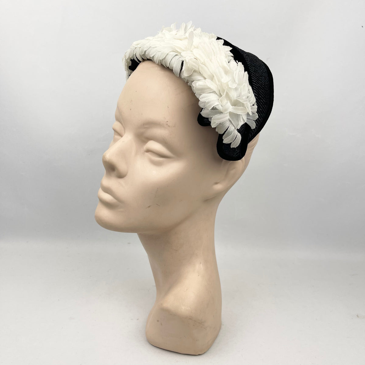 Original 1950's Black and White Half Hat with Flowers by Jacoll – 1940s ...