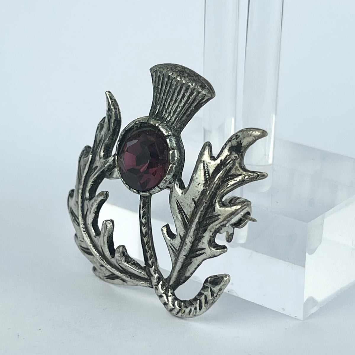Charming Vintage Scottish Thistle Brooch with Purple Paste Stone ...