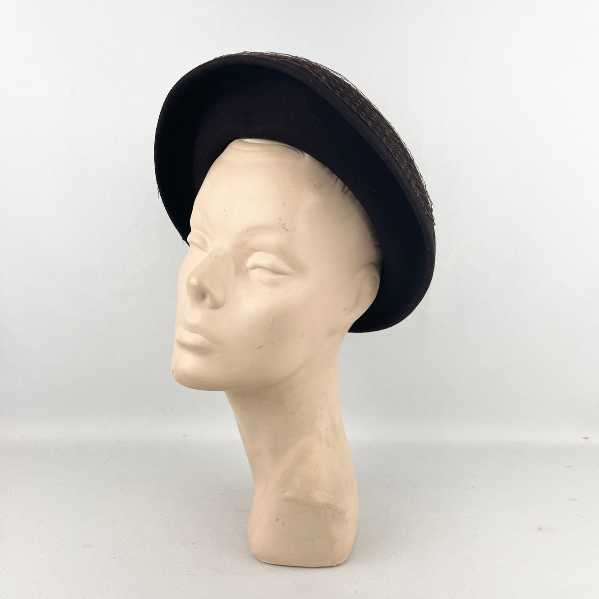 Original 1930's or 1940's Dark Brown Felt Hat by Jacoll with Net Trim ...