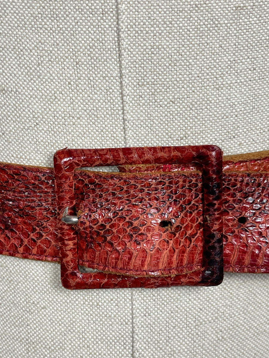Original 1930's 1940's Red Snakeskin Belt - Waist 28 29 30 31 32 ...