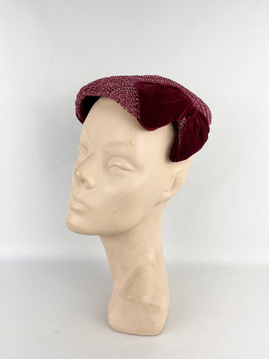 Original 1950's Burgundy Velvet and Straw Hat by Jacoll - Such a Class ...