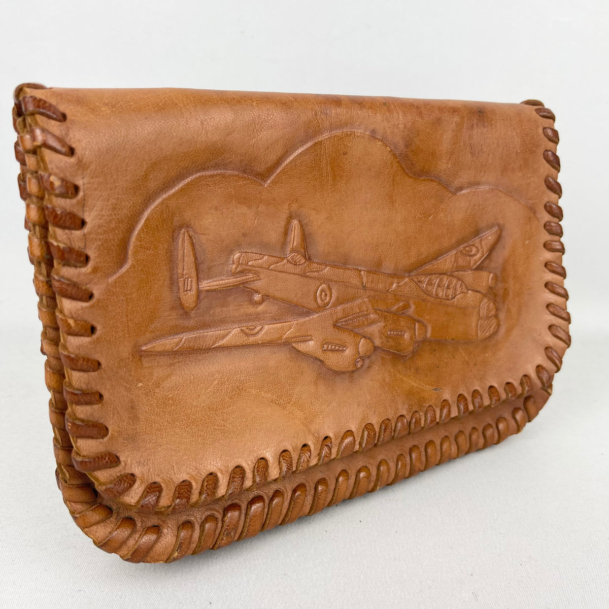 Original 1940's Tooled Leather Bag with Avro Lancaster Bomber Design ...